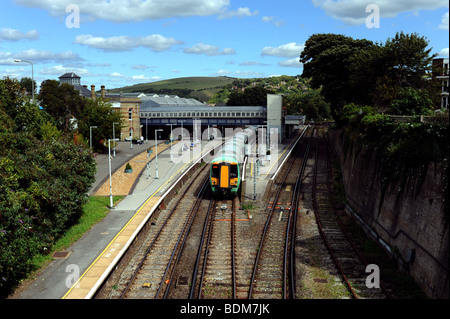 Train leaving the platform at Lewes railway station East Sussex UK ...