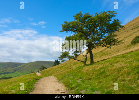 Two walkers on the Pennine Way near Upper Booth, Edale valley, Peak ...