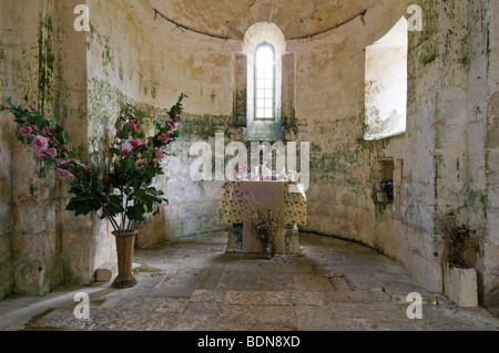 The altar of small Saint-Surin chapel, near Chateauneuf-sur-Charente ...