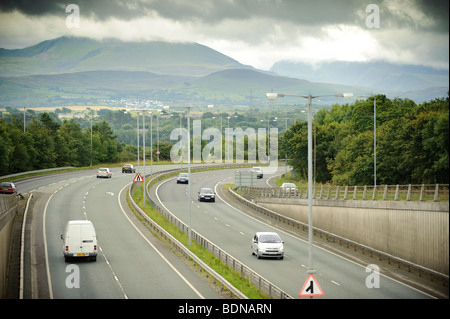 Traffic on the A55 expressway dual carriageway road near Rhyl, north ...