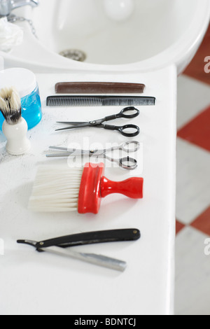 hairdresser scissors, combs and brush on white background Stock Photo ...