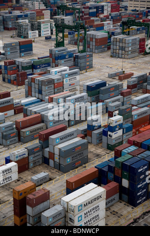 Cargo containers. Cargo container yard. Stack of freight containers at ...
