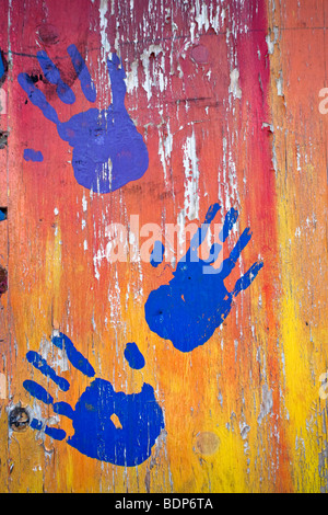 Hand prints on Republican mural, Off the Falls Road, Belfast, Northern ...