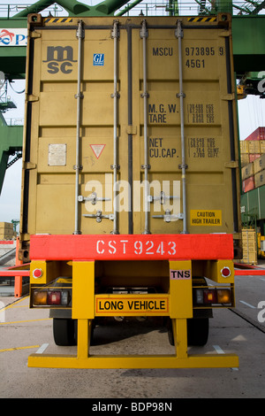 MSC Container box teu teus boxes truck crane lift Stock Photo - Alamy