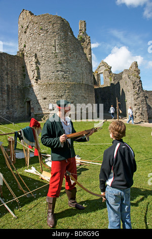 An archery demonstration at Chepstow Castle in Monmouthshire in South ...
