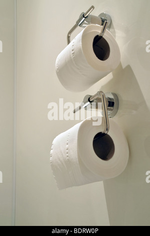 Two Rolls of White Toilet Paper over Gray Background. Copy Space for ...