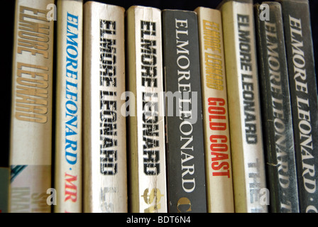 pile of well-thumbed books by american crime writer elmore leonard ...