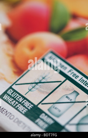 Gluten free, wheat free and dairy free labels on a cornmeal package ...