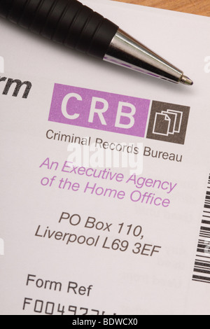 CRB Criminal Records Bureau identity ID check form Stock Photo - Alamy