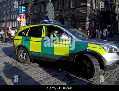 British ambulance with emergency lights flashing Stock Photo - Alamy