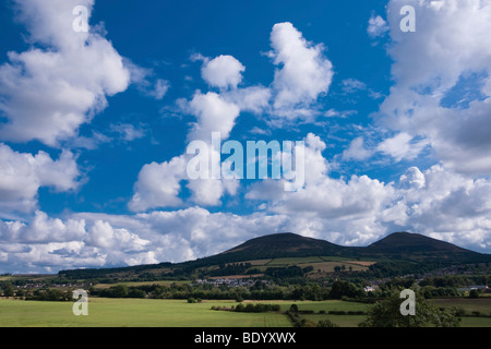 The Eildon Hills, Scottish Borders. Seen from the road to Old Melrose ...