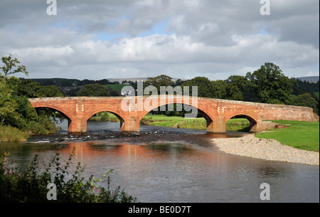 Sandstone bridge over the River Eden near Lazonby, Eden Valley, Cumbria ...