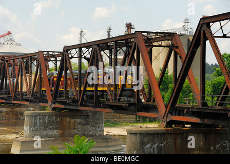 railroad Train engines on Trestle bridge tracks Stock Photo - Alamy