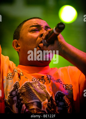 A singer with the band rap Freestylers performing at the Lynx Voodoo ...