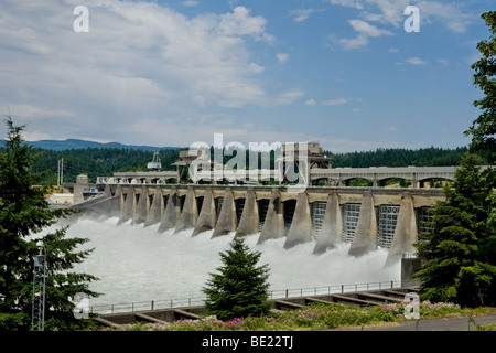 The Bonneville Dam on the Columbia River, Columbia River Gorge, Multnomah County, Oregon, USA ...