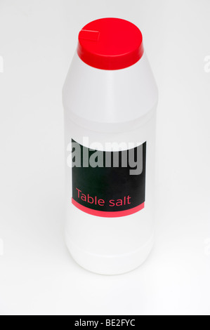 White plastic container of "table salt Stock Photo - Alamy