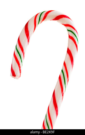 Mint striped hard candy cane in traditional Christmas colors isolated ...