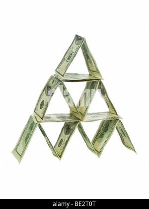 Pyramid of one dollar bill on white background. Macro.Dollar USA ...