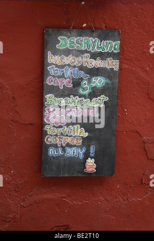Bilingual menu board, sign in two languages, English and Spanish ...