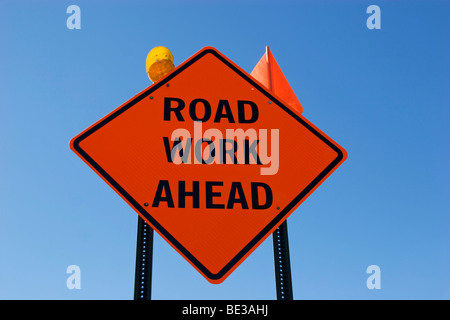 Road work ahead sign indicating construction on side road in Melbourne ...