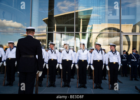 Guard of the Bundeswehr German army exercises at the Ceremonial oath of ...