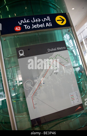 Sign to trains at Dubai Metro Station at Nakheel Harour and Towers ...