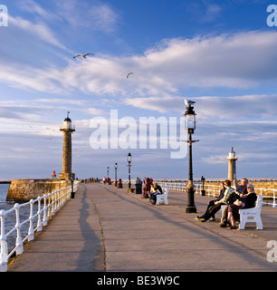 Whitby Lighthouse at night Stock Photo - Alamy
