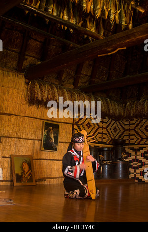 An Ainu woman plays a traditional stringed instrument - the Tonkori ...