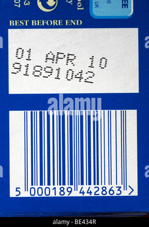 Bar code and best before date code on a bar of Cadbury's Chocolate ...