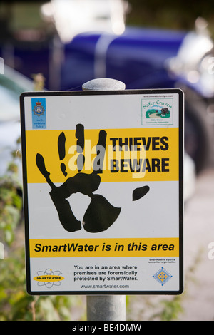 SmartWater crime prevention sign in village of Llangattock Powys South ...