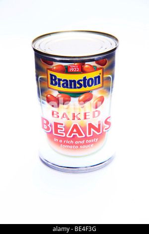 Tin of Branston brand Baked Beans in tomato sauce isolated on white ...