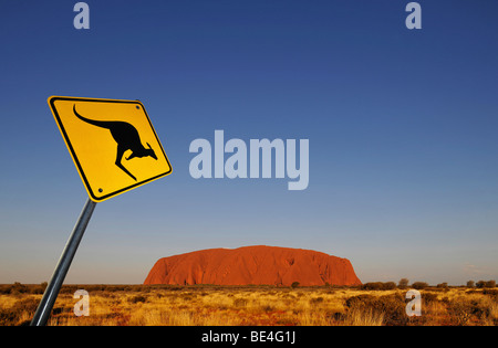 AYERS ROCK & kangaroo warning sign. Kata Tjutu National Park Northern ...