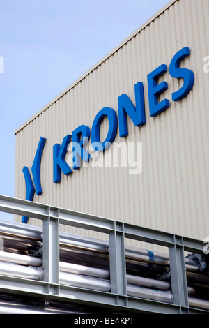 Logo of the Krones AG company on a factory hall in Neutraubling ...