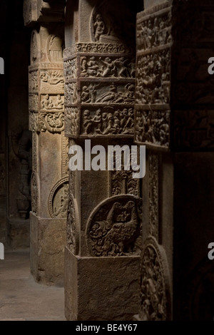 Columns inside the very old hindu temple Stock Photo - Alamy