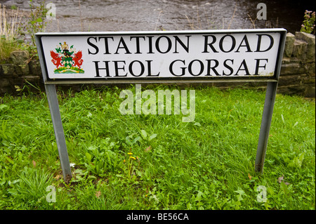 Bilingual Welsh road sign near Laugharne Carmarthenshire Wales UK Stock ...
