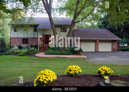 Exterior view of a private family house gable with large glass windows ...