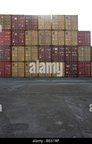 Piled up / Stacked up shipping containers at container terminal in port ...