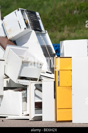 Appliances, scrap metal, refrigerators, and freezers gathered together ...