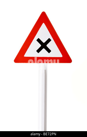 Cross road intersection warning sign Stock Photo - Alamy