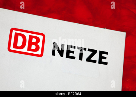 German railway logo "DB" (Deutsche Bahn) on glass facade of Berlin main ...