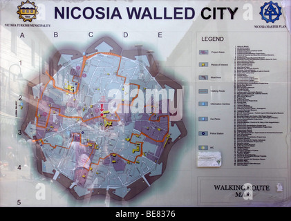 Close-up of a map of Nicosia Walled City, showing tourists what to see ...
