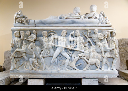 Rome. Italy. Roman sarcophagus depicting the myth of Meleager and the ...