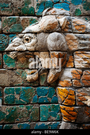Lion mosaic on wall of Processional Way from Babylon in Pergamon Museum ...