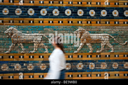 Lion mosaic on wall of Processional Way from Babylon in Pergamon Museum ...