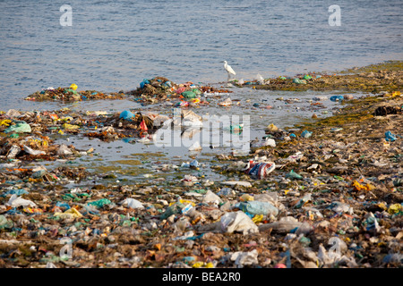 Pollution along the riverbank of the Ganges River in Varanasi India ...