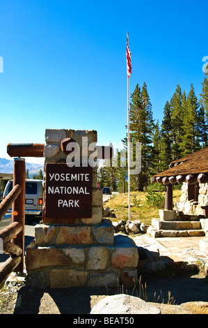 Entrance Sign to Yosemite National Park, California, USA. The Park is ...