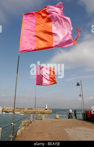 Flags flying by the harbour at St Ives in Cornwall to celebrate their ...