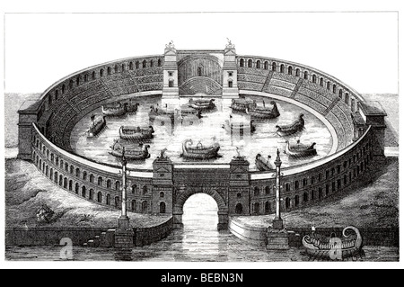 Roman naumachia, a re-enactment of naval battles in the colosseum ...