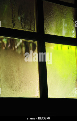 Condensation on the clear glass window. Water drops. Rain. Abstract ...