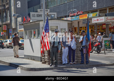 Checkpoint Charlie, former crossing point in Berlin Wall during Cold ...